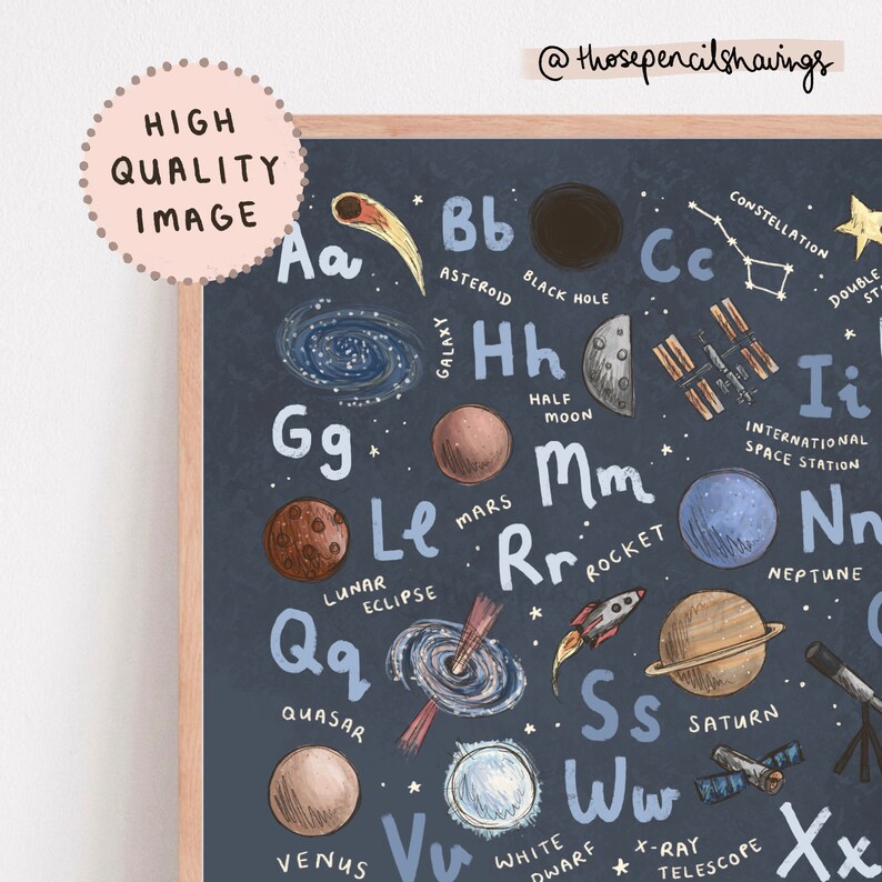 Space Alphabet Landscape Print Cute ABC Poster A-Z Galaxy - Etsy