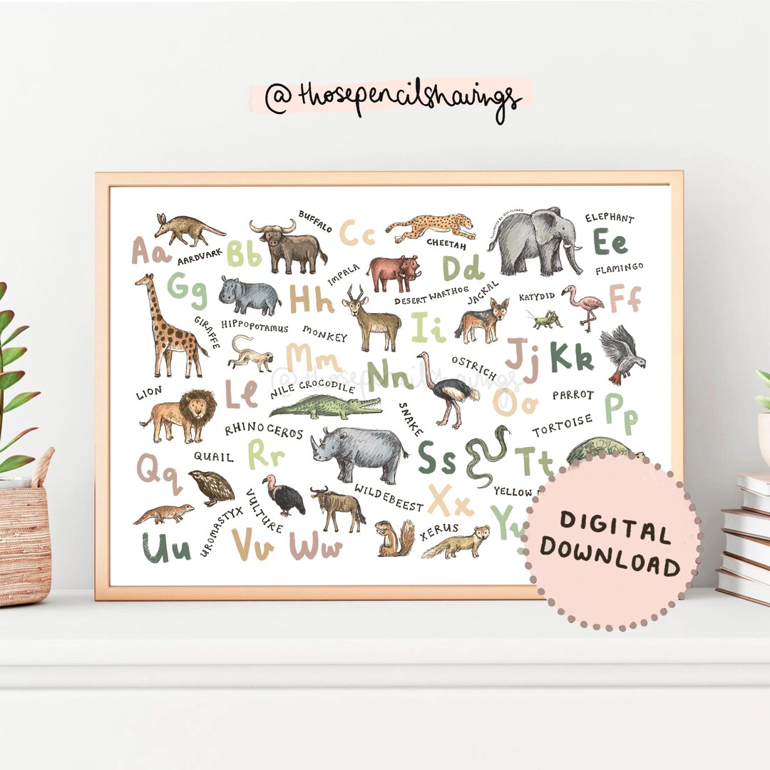 DIGITAL DOWNLOAD | Safari Animals Alphabet Print | Cute ABC Poster | A ...