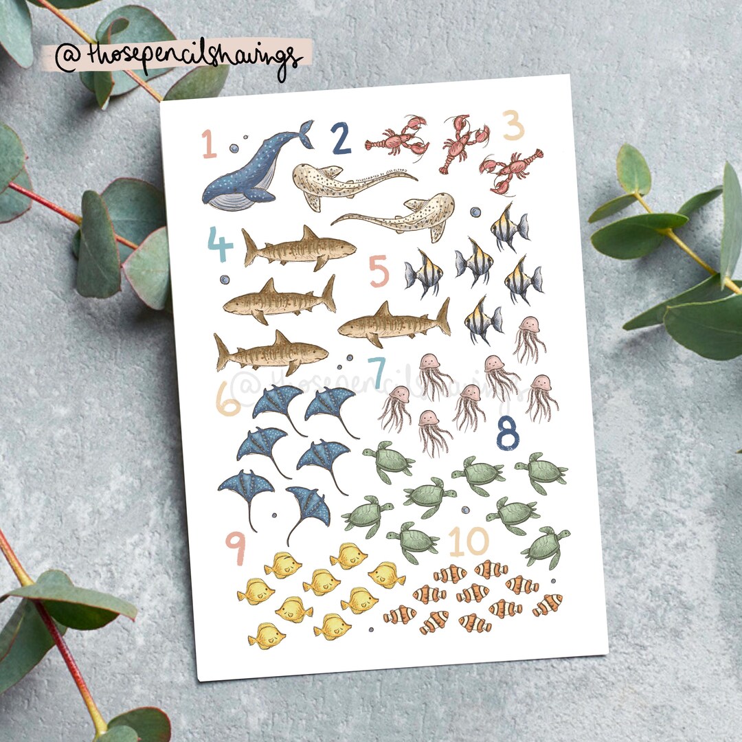 Ocean Animals Numbers Postcard: 1-10 Sea Life Nursery Mini Print - Etsy