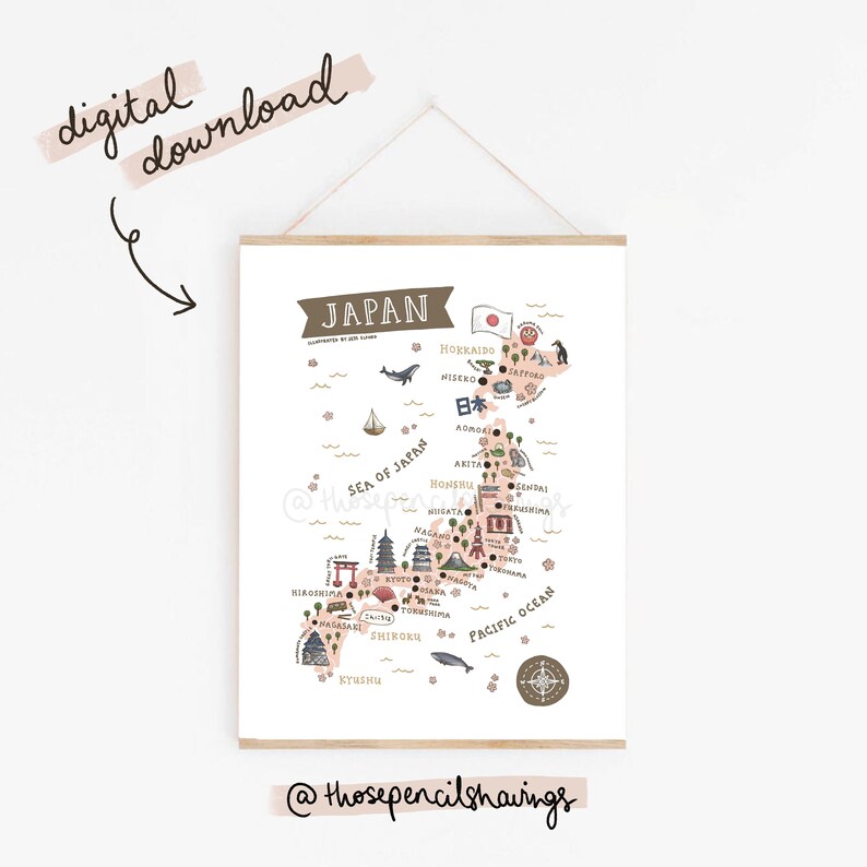 Map of Japan Cute Illustrated Japan Map Travel Map Gift - Etsy