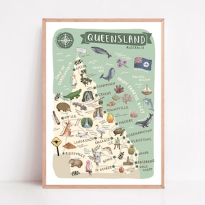 DIGITAL DOWNLOAD | Map of Queensland | Illustrated Australia Map Print ...