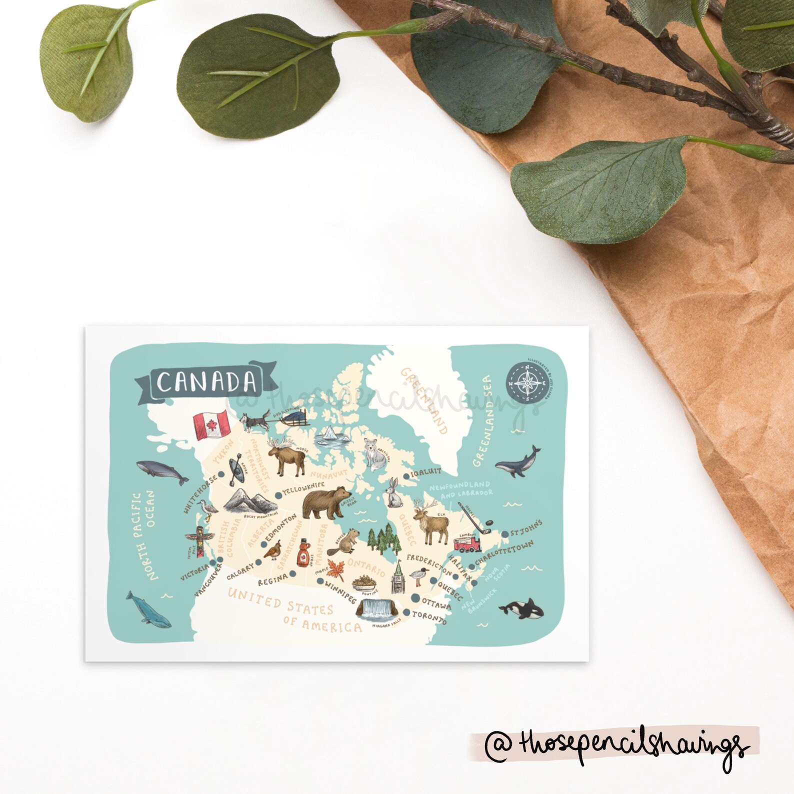 Canada Map Postcard: Illustrated Travel Souvenir Print - Etsy Canada