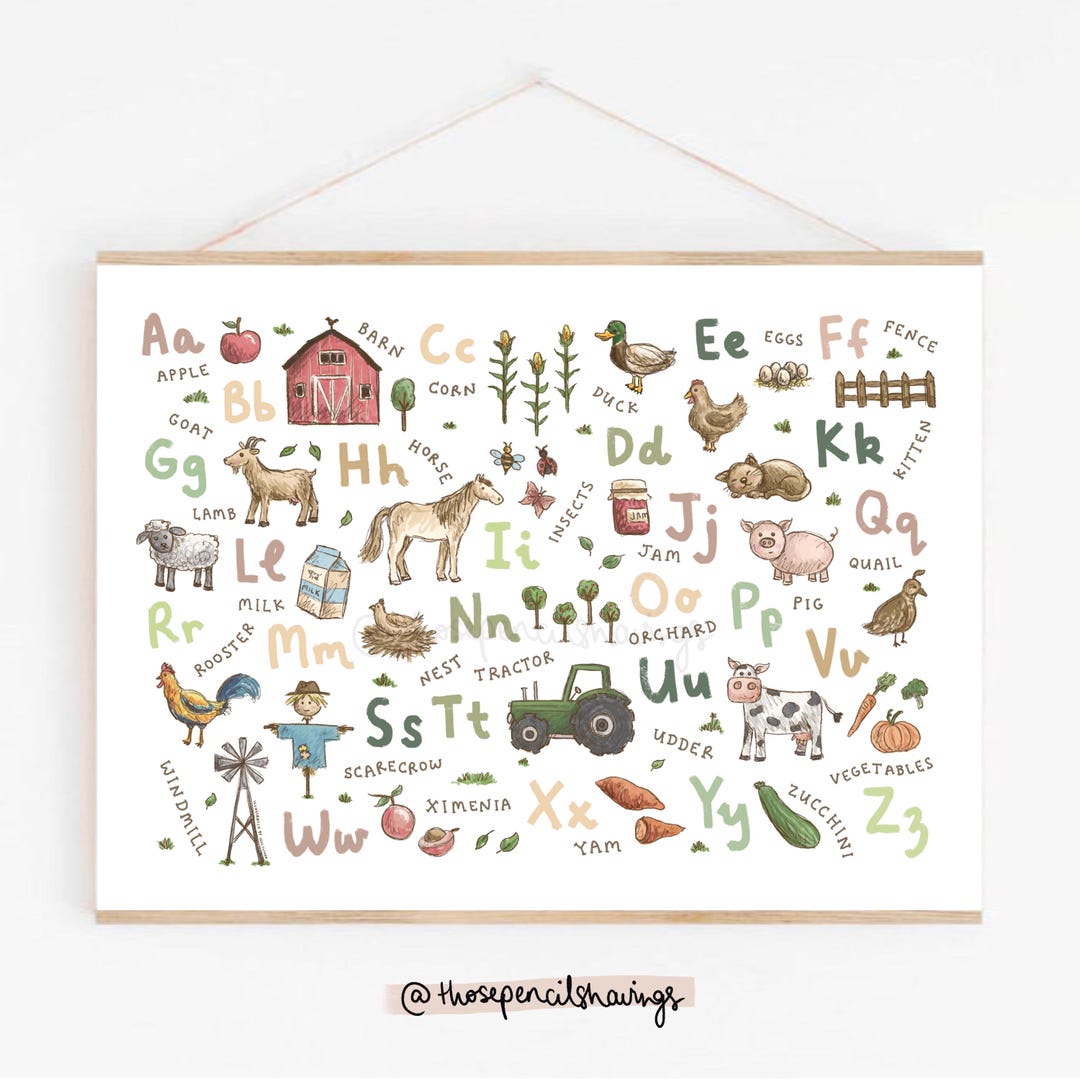 Farm Alphabet Print: Kids Illustrated Animals ABC Poster - Etsy