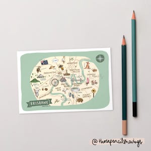 Brisbane Map Postcard: Illustrated Australia City Souvenir - Etsy