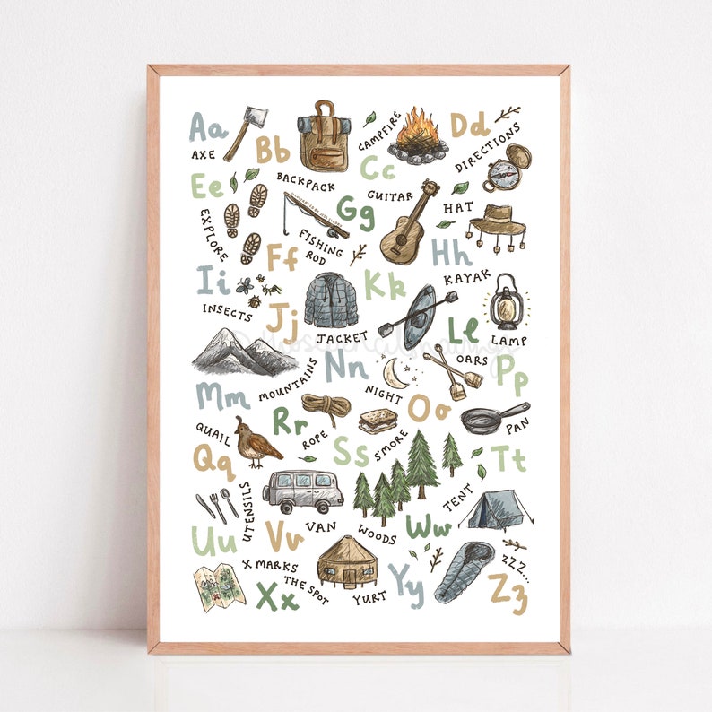 Camping Alphabet Print: Illustrated A-Z Adventure Poster (digital ...