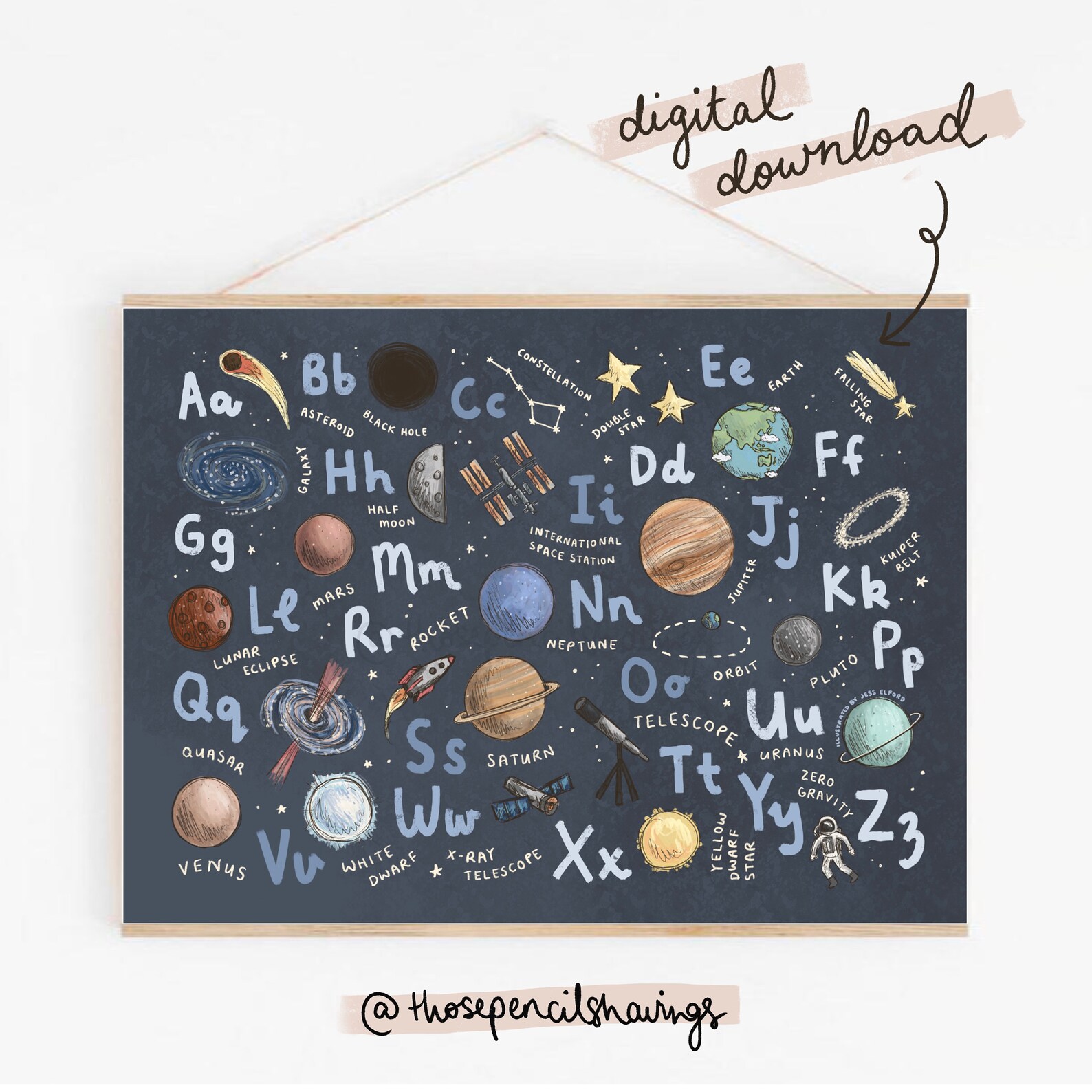 Space Alphabet Landscape Print Cute ABC Poster A-Z Galaxy - Etsy
