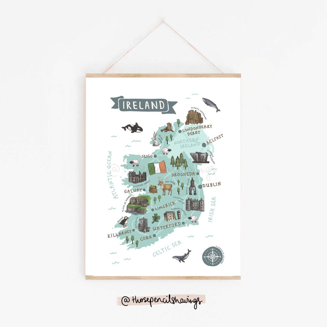 Ireland Map Poster: Illustrated Irish Landmarks Travel Print - Etsy