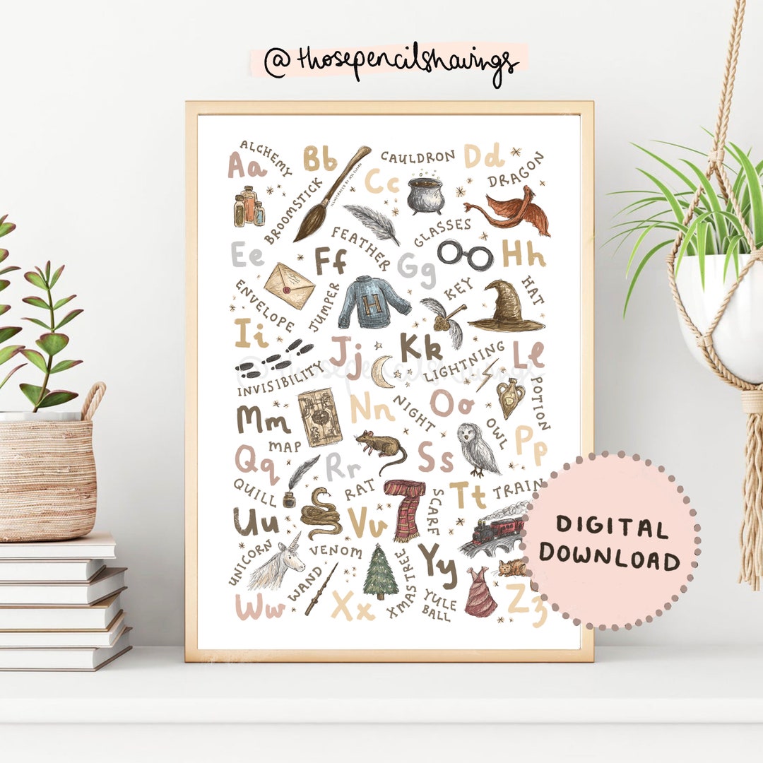 DIGITAL DOWNLOAD | Wizard Alphabet Print | Illustrated A-Z Magical ...
