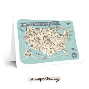 Map of USA Greeting Card Cute Illustrated United States Map Card ...