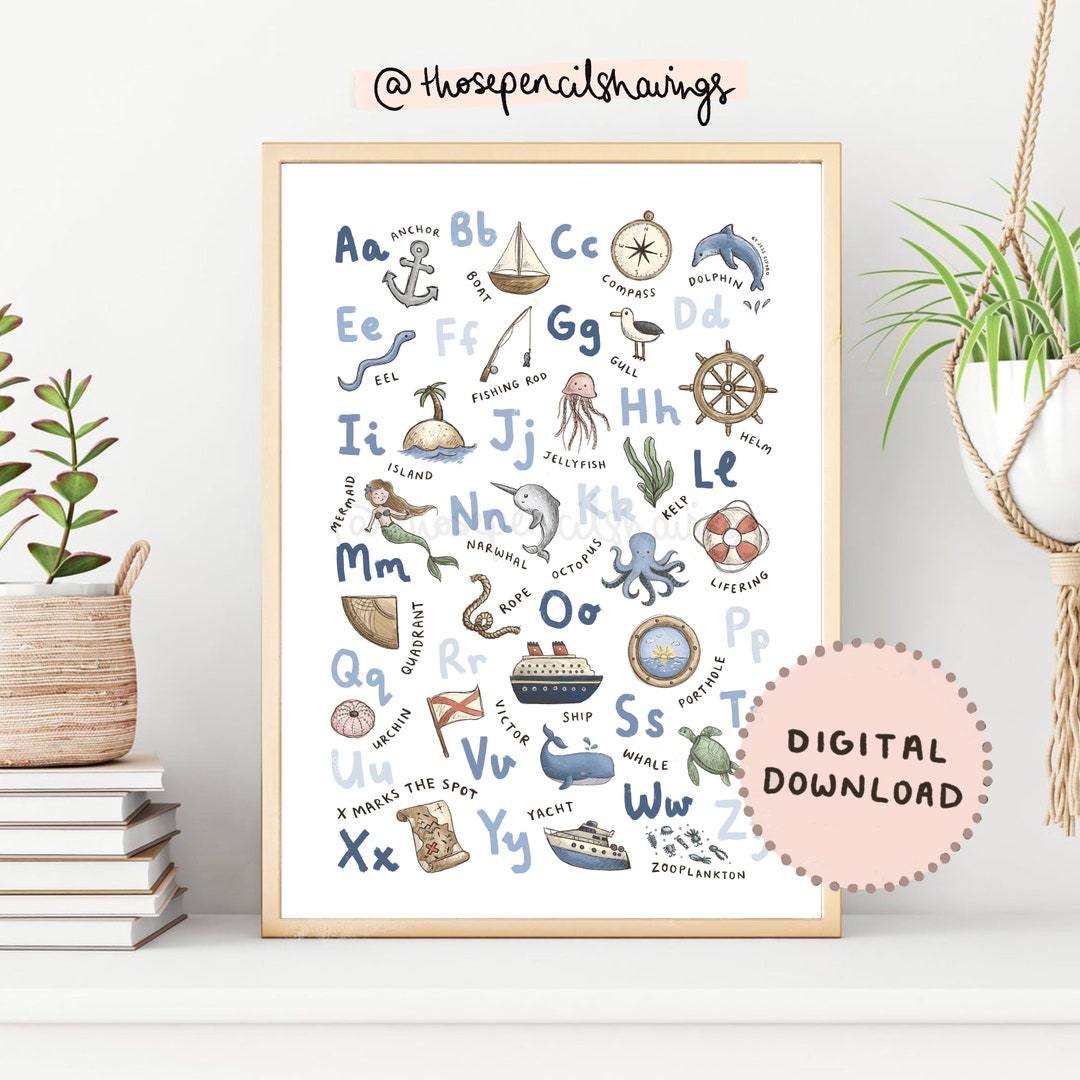 DIGITAL DOWNLOAD | Nautical Alphabet Print | Cute ABC Poster | A-Z ...