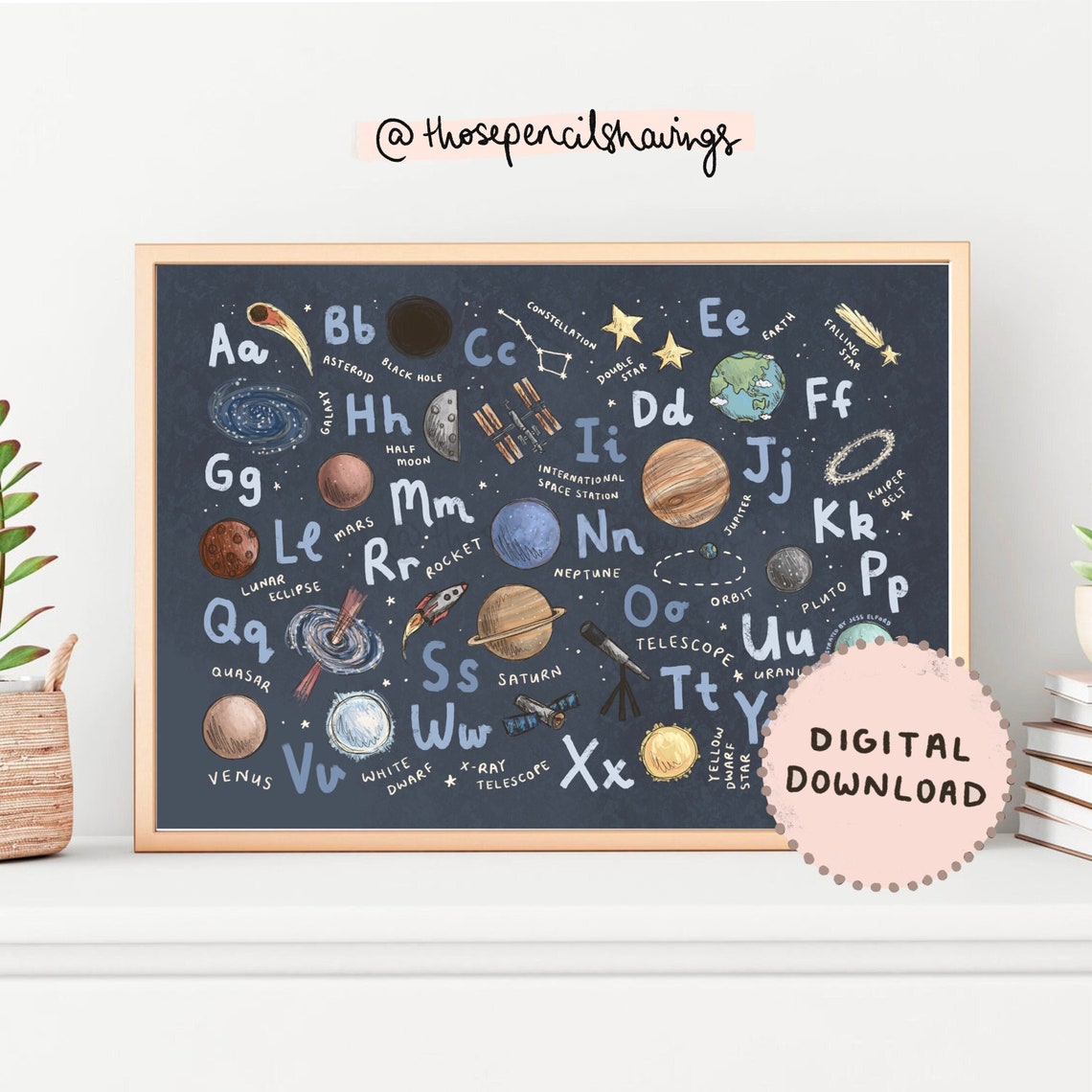 Space Alphabet Landscape Print Cute ABC Poster A-Z Galaxy - Etsy