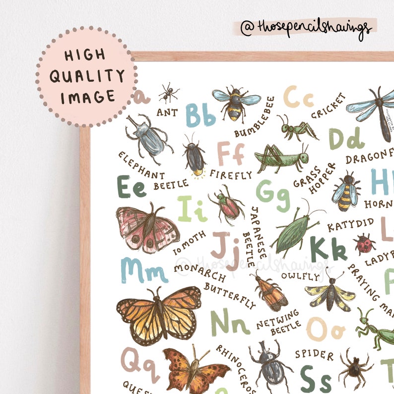 Insect Alphabet Print: A-Z Bug Poster, Kids Nursery Decor (digital ...