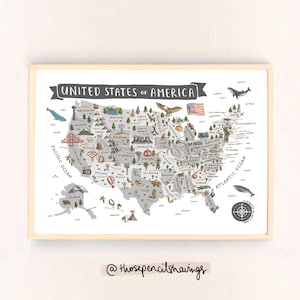 DIGITAL DOWNLOAD Map of United States of America Illustrated USA ...