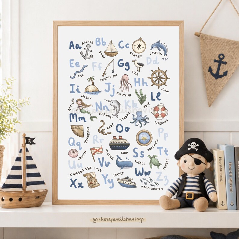 Nautical Alphabet Print: Ocean ABC Kids Wall Art - Etsy