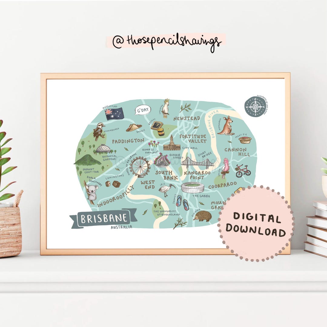 DIGITAL DOWNLOAD | Map of Brisbane | Illustrated Australian Landmarks ...