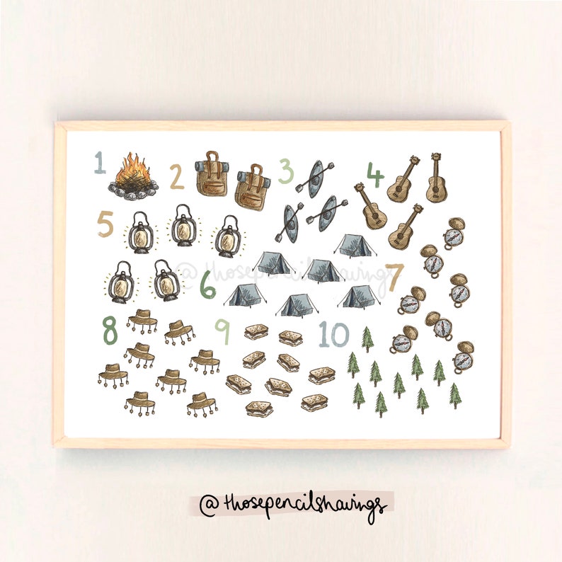 Camping Counting Print: Illustrated Outdoor Nursery Art - Etsy