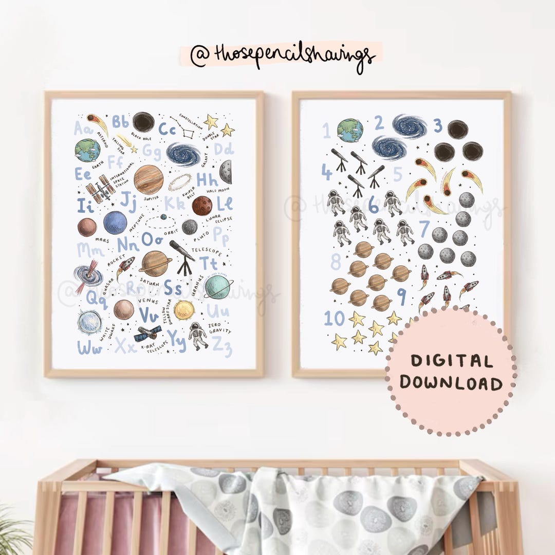 Space Alphabet & Counting Posters – Set of 2 | Printable Outer Space A ...