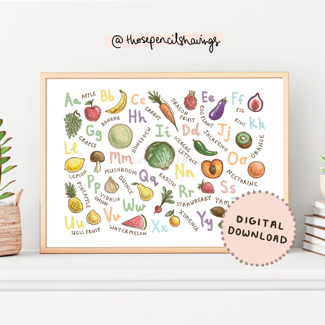 Fruits & Vegetables Alphabet Print: A to Z Illustrated Poster (digital ...