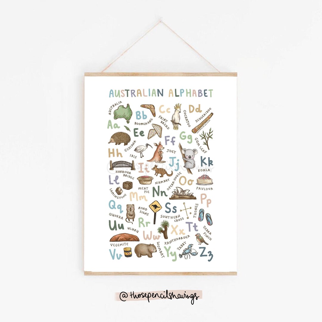 Australian Alphabet Print Illustrated ABC Poster A-Z Australia Alphabet ...