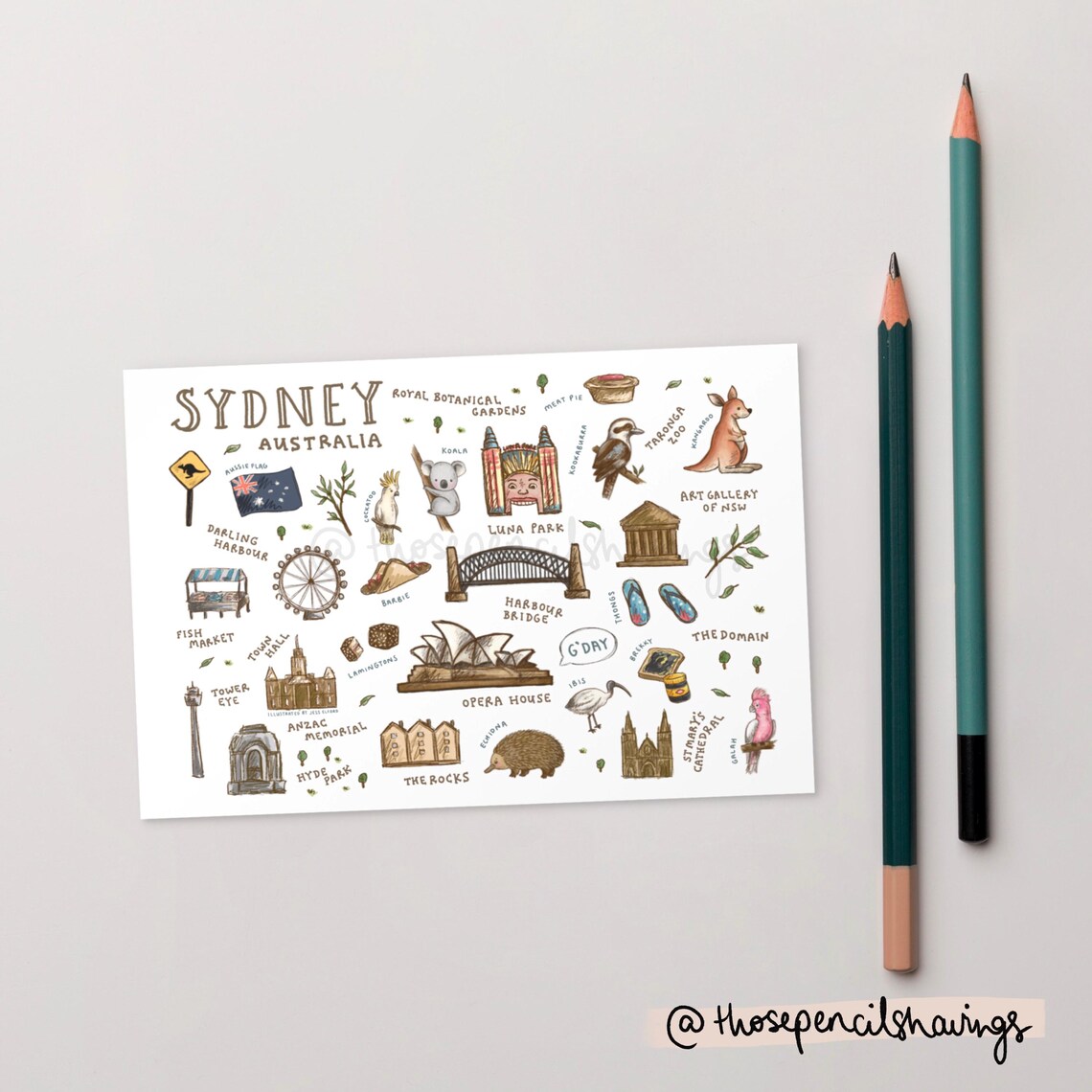 Sydney Landmarks Postcard: Illustrated Australia Travel Art - Etsy