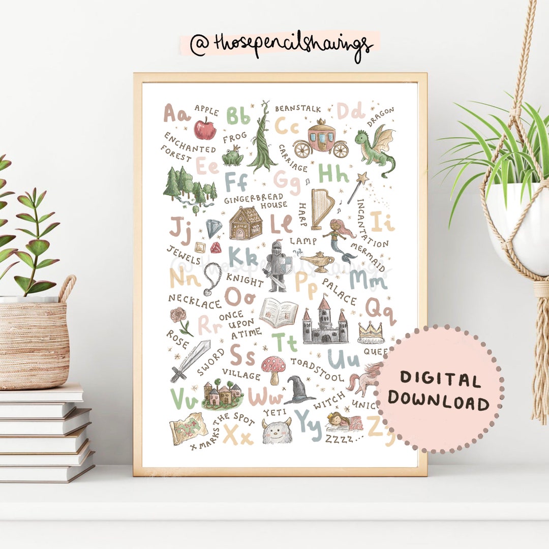 Fairytale Alphabet Print: A-Z Princess Nursery Decor (digital Download ...