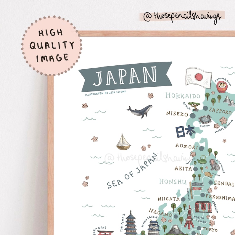 Map of Japan Cute Illustrated Japan Map Travel Map Gift - Etsy Australia