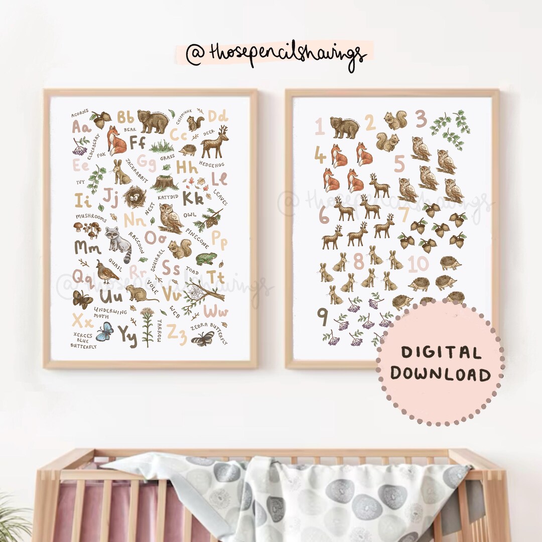 Woodland Animals Alphabet & Numbers Poster Set | A–Z and 1–10 Forest ...