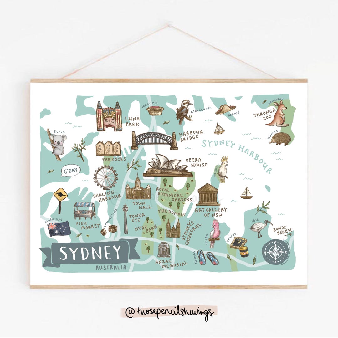 Sydney Map Print | Illustrated Australia Wall Art Poster | Cute ...