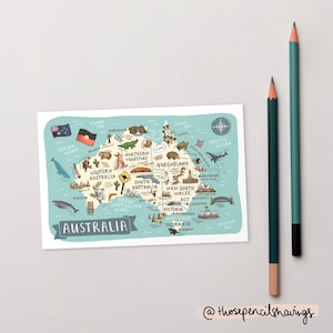 Map of Australia Postcard | Cute Illustrated Australia Map | Aussie ...