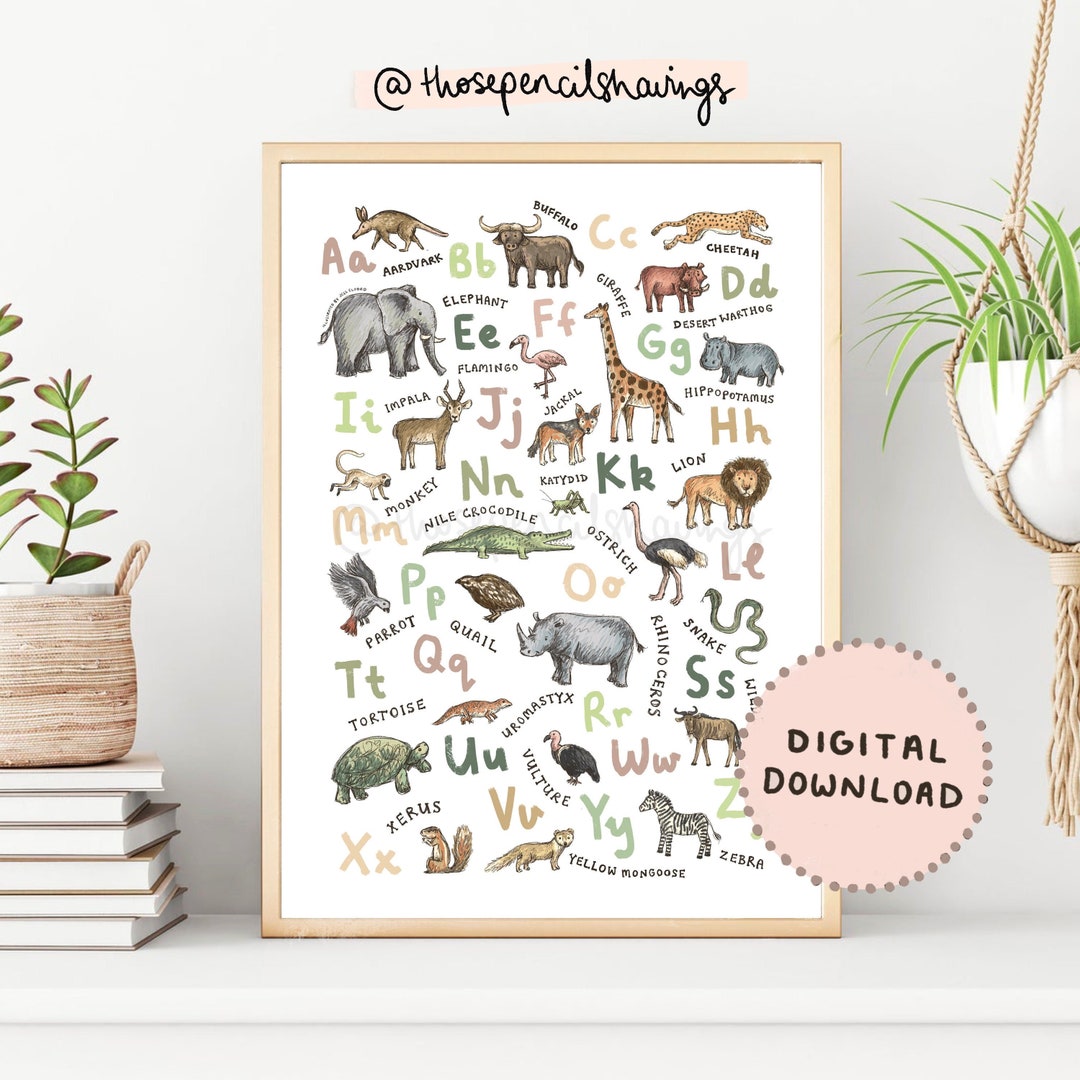 Safari Animals Alphabet Print Cute ABC Poster A-Z African - Etsy Australia