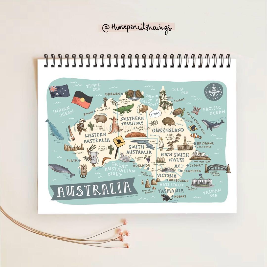 Map of Australia Notebook Spiral Ruled Line Journal School Teacher ...