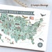 Map of USA Postcard Cute Illustrated United States Map Mini Print ...