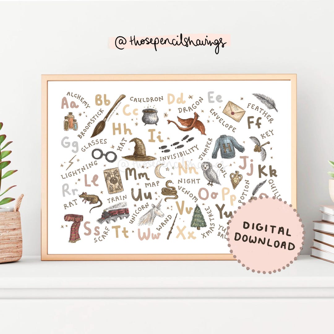 DIGITAL DOWNLOAD | Wizard Alphabet Print | Illustrated A-Z Magical ...