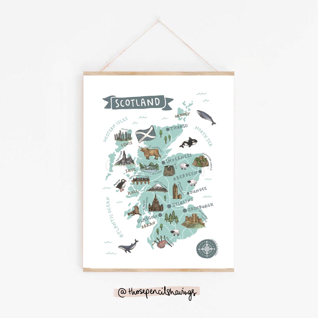 Map of Scotland | Illustrated Scottish Map Print | Cute Scotland ...