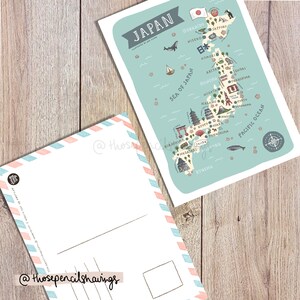 Map of Japan Postcard Cute Illustrated Japan Map Mini Print Japanese ...