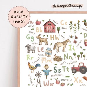 Farm Alphabet Print: Illustrated Animals ABC Poster - Etsy