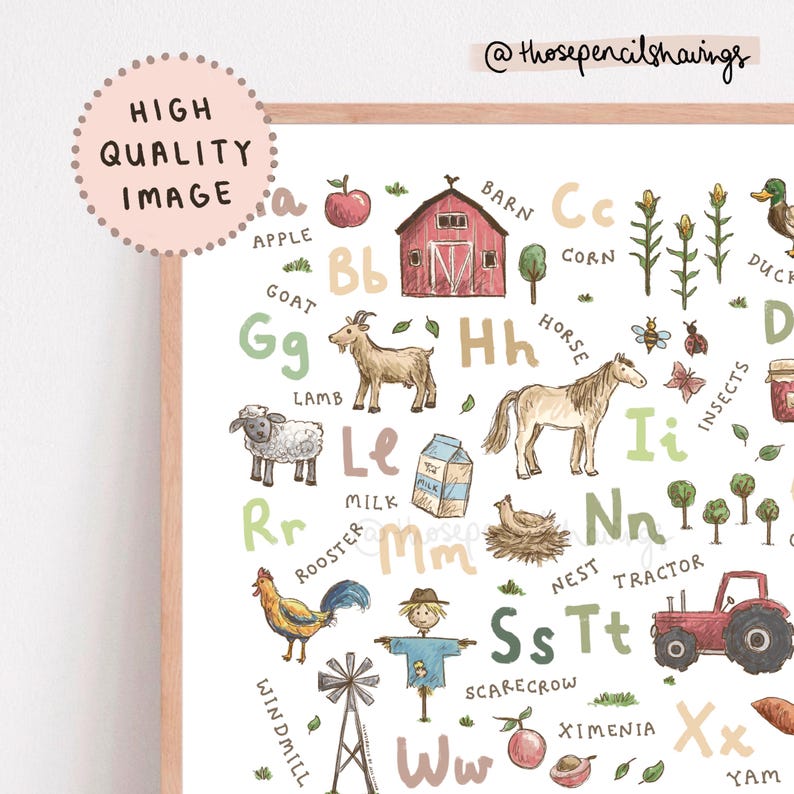 Farm Alphabet Print: Illustrated Animals ABC Poster - Etsy