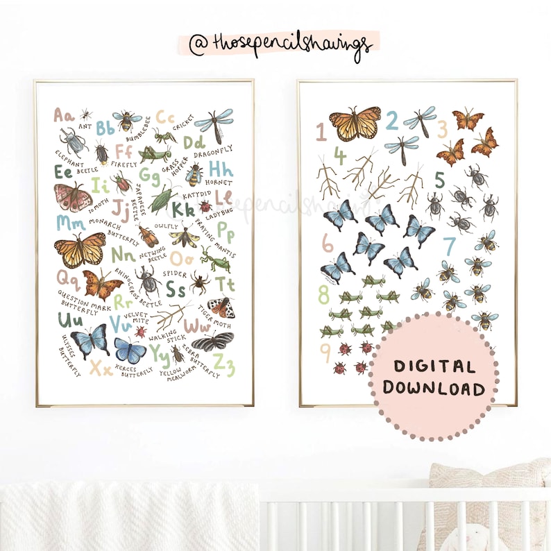 Insect Alphabet & Counting Poster Set: Educational Nursery Decor ...