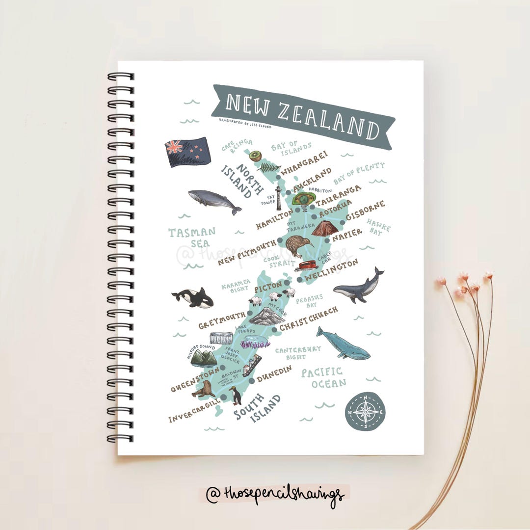 Map of New Zealand Notebook Spiral Ruled Line Journal School Teacher ...