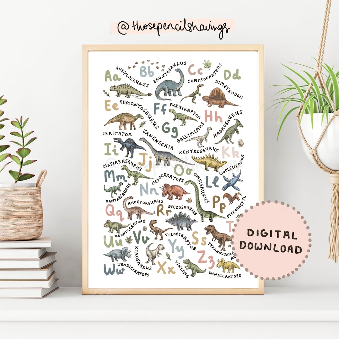 DIGITAL DOWNLOAD | Dinosaur Alphabet Print | Cute ABC Poster | A-Z Dino ...