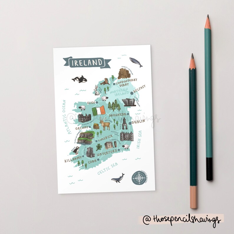Ireland Map Postcard: Illustrated Travel Souvenir - Etsy
