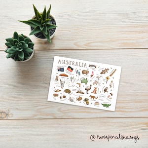 Australia Landmarks Postcard: Illustrated Aussie Travel Souvenir - Etsy