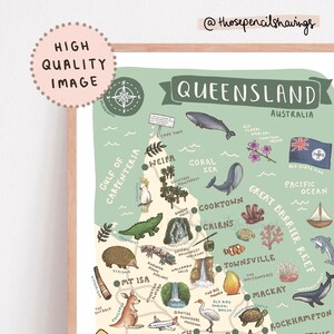 DIGITAL DOWNLOAD | Map of Queensland | Illustrated Australia Map Print ...