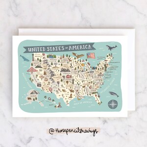 Map of USA Greeting Card Cute Illustrated United States Map Card ...