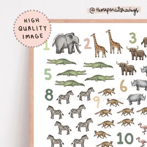 Safari Counting Poster | 1 to 10 Jungle Animal Nursery Wall Art ...
