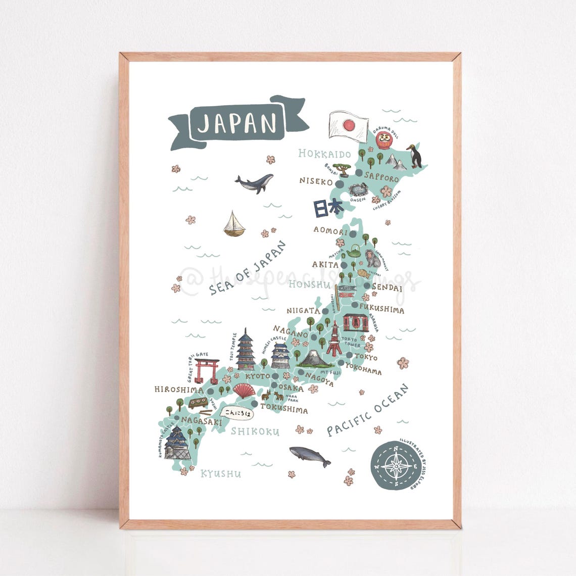 Japan Map Print: Illustrated Landmarks & Animals (digital Download) - Etsy