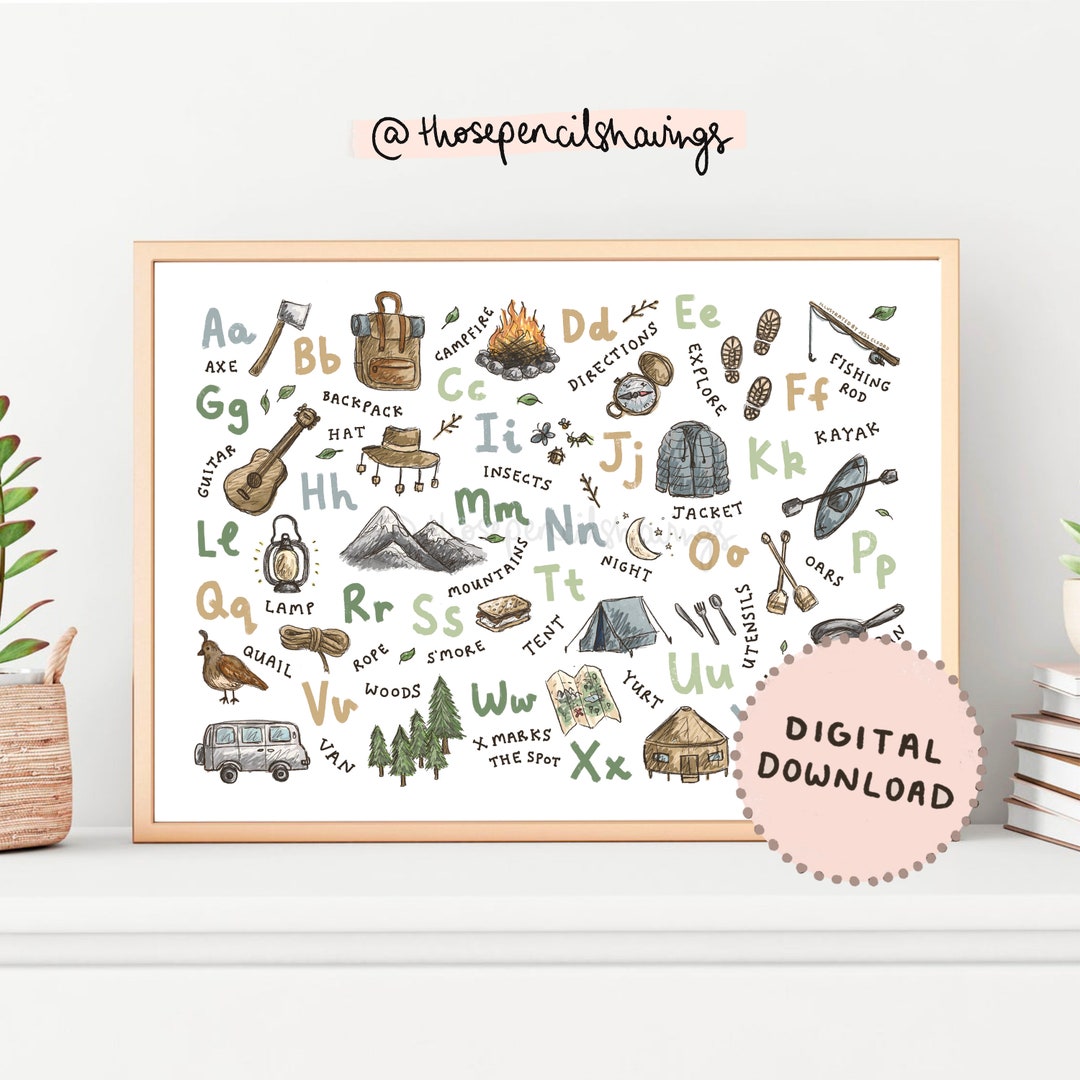 DIGITAL DOWNLOAD | Camping Alphabet Print | Illustrated A-Z Adventure ...