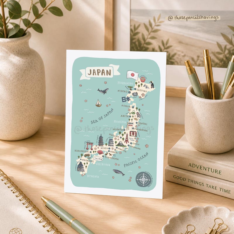 Japan Map Postcard - Etsy