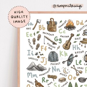 Camping Alphabet Print Illustrated A-Z Adventure Poster ABC Kids Great ...