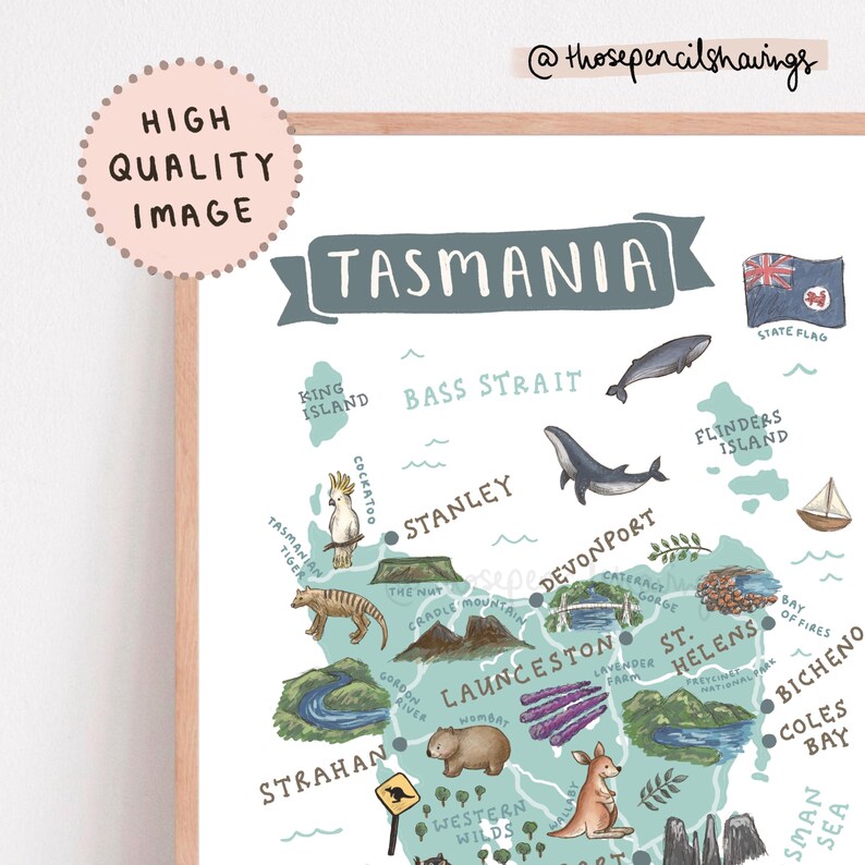 Tasmania Map Print: Illustrated Australia Travel Souvenir - Etsy